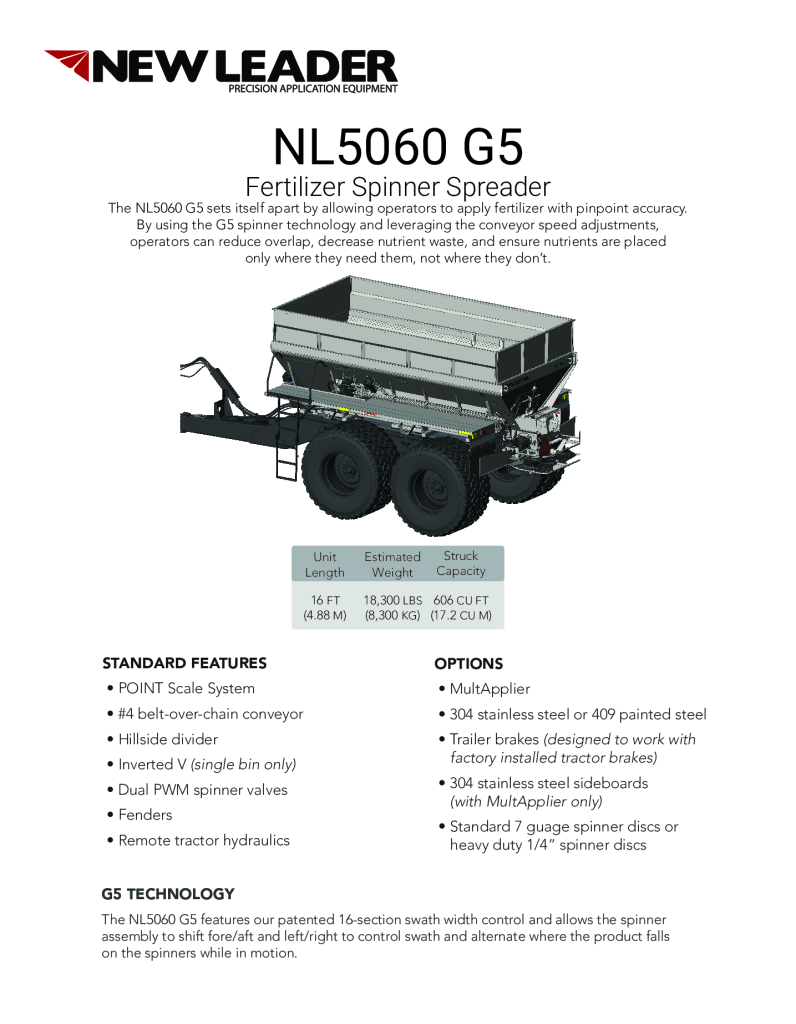Features and Benefits Guide (NL5060 G5) | New Leader Manufacturing